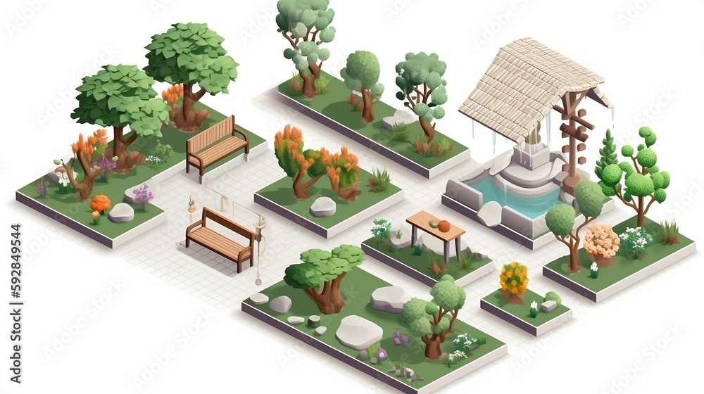 collection of low poly isometric park with white background Stock ...