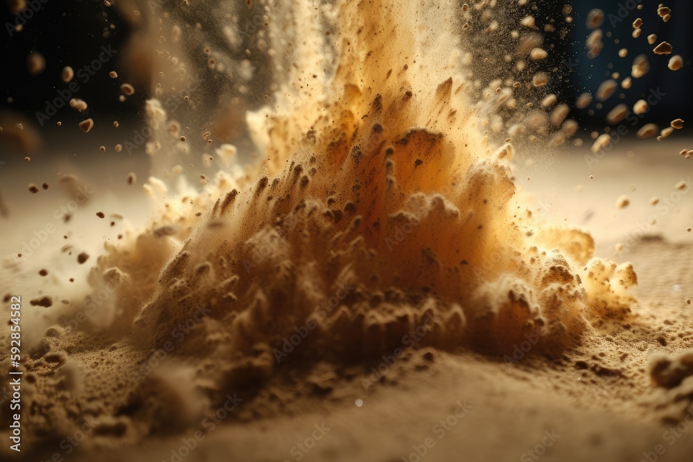 sand explosion in extreme close-up, with individual particles visible ...
