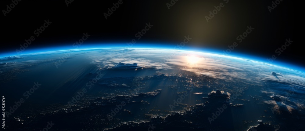 Sunrise over earth, sunrise in space. Generative AI Stock Illustration | Adobe Stock