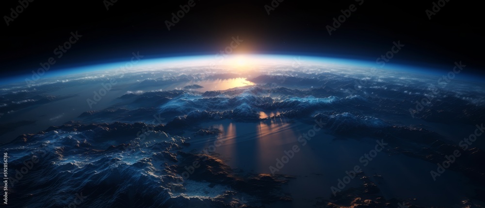 Sunrise over earth, sunrise in space. Generative AI Stock Illustration ...