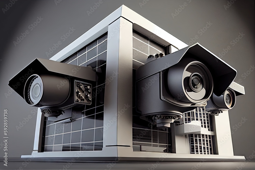 cctv system with multiple angles and viewports of high-security office ...
