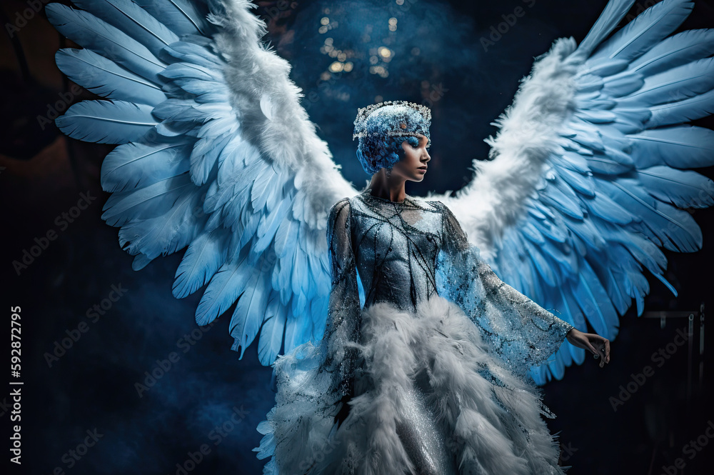 Beautiful Blue Angel with Wings created with Generative AI technology ...