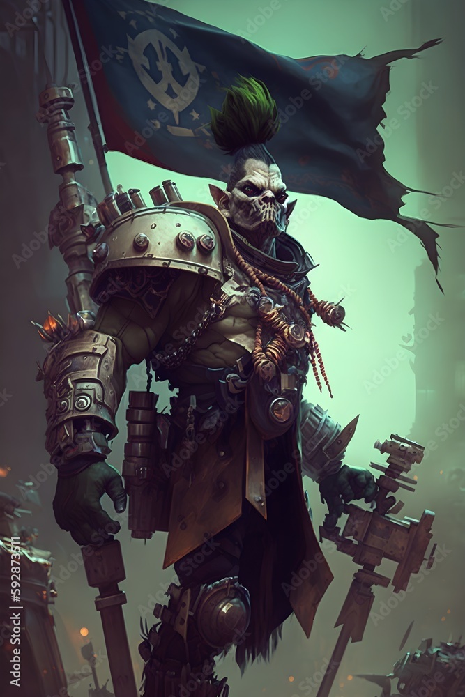 orc male blademaster cyborg mechanical augemented armor steampunk style ...