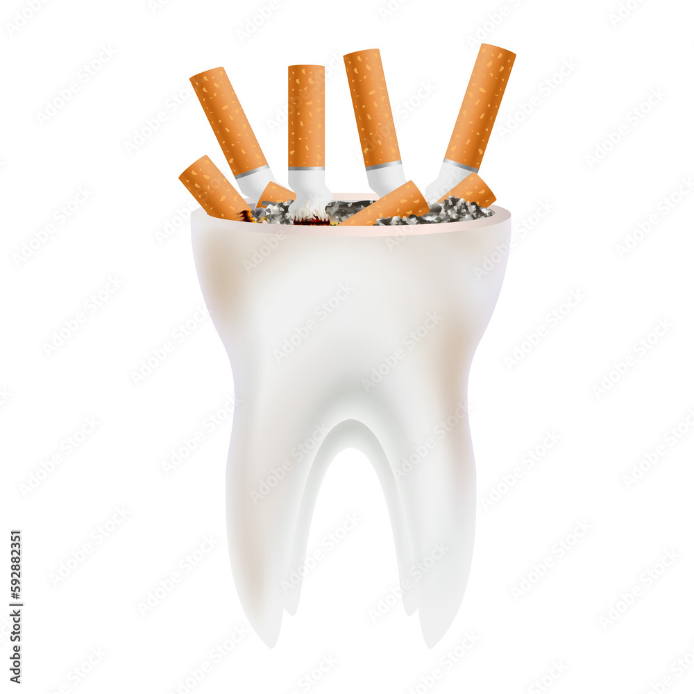 Ashtray teeth with cigarette. Dangers of smoking effect on lung tooth ...