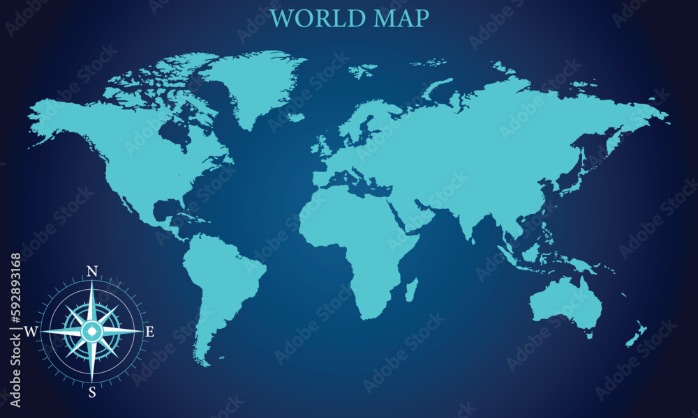 World map. World map on blue background. World map template with ...
