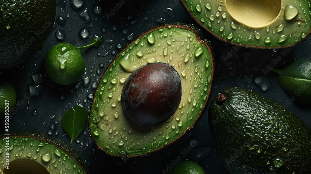 Fresh Avocado Seamless Background with Glistening Droplets - Hasselblad ...