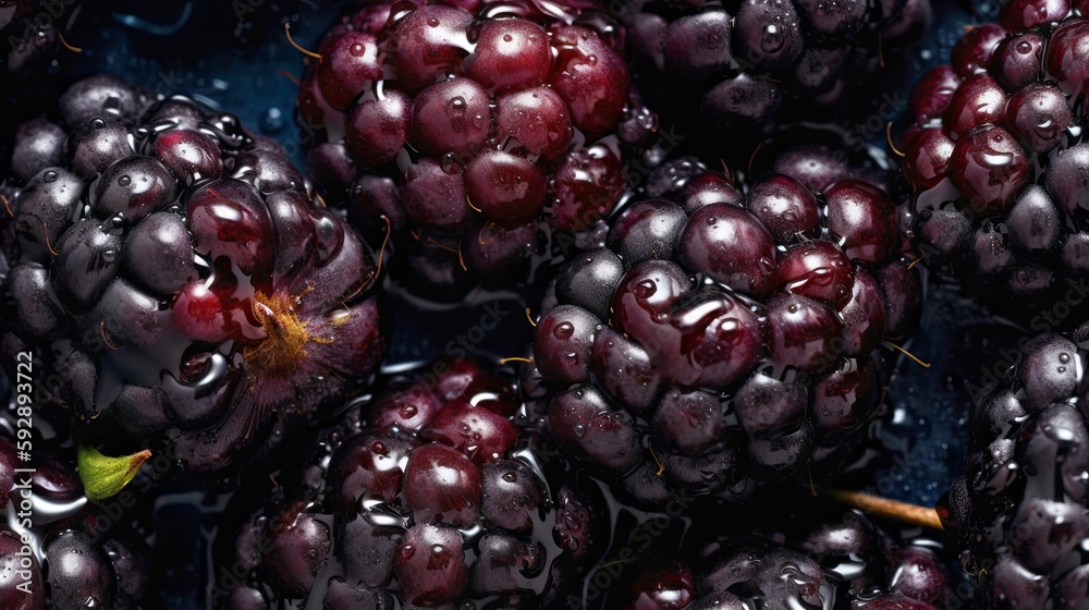 Fresh Boysenberry Seamless Background with Glistening Droplets ...