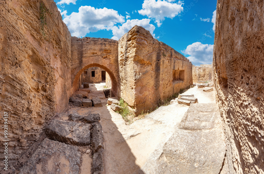 Island of Cyprus. Paphos on summer day. Archaeological excavations ...