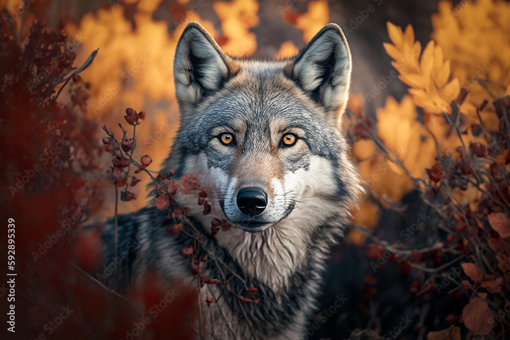 Wolf in the Wild. Generative AI. A realistic digital painting of a wolf ...