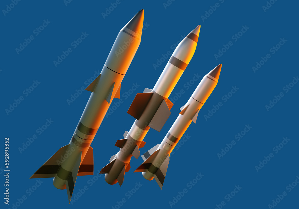 Ballistic missiles. Intercontinental missiles in sky. Ballistic weapons ...