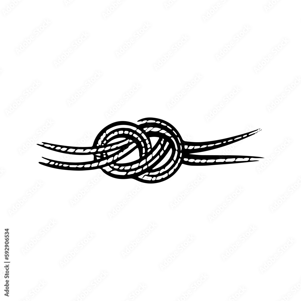 Vector outlined rope knote isolated on white background. Hand drawn ...