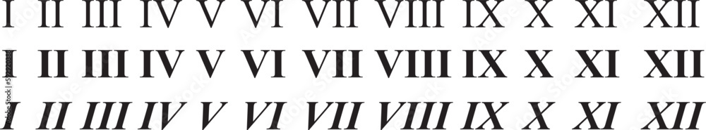 Set of roman numerals from one to twelve isolated on white background ...