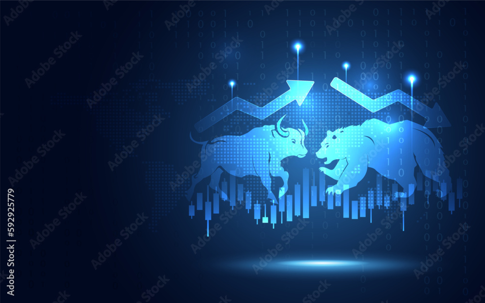 Bullish and bearish stock market blue abstract background. Increasing ...