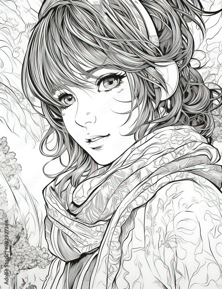 Japanese traditional cartoon character illustration, coloring image ...
