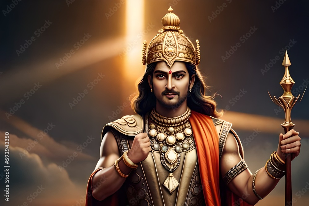 An ornate portrait of young Raja Indrajit, son of Ravana and King of ...