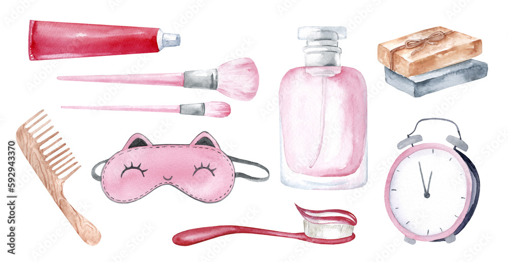 Set of morning routine elements drawn in sketch style isolated on white ...