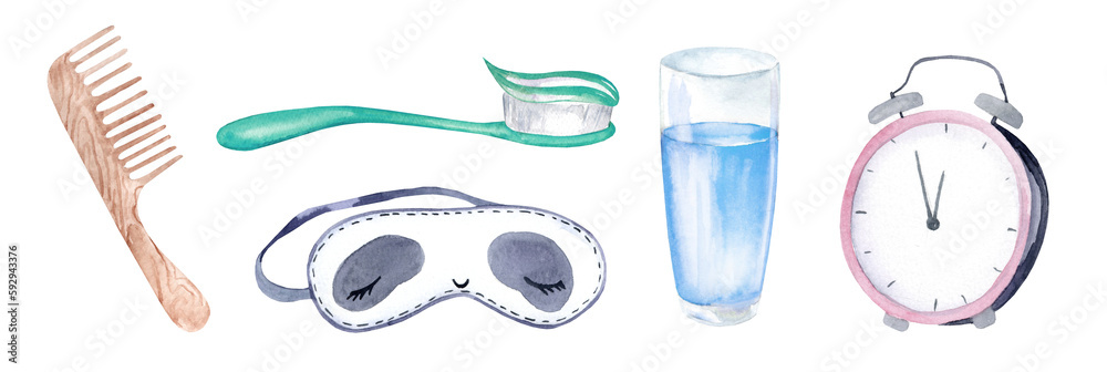 Set of morning routine elements drawn in sketch style isolated on white ...