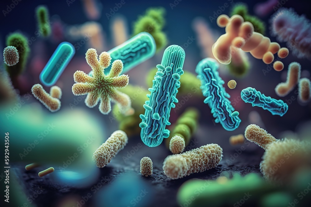 Probiotics Bacteria . Biology, Science Microscopic medicine. Digestion ...