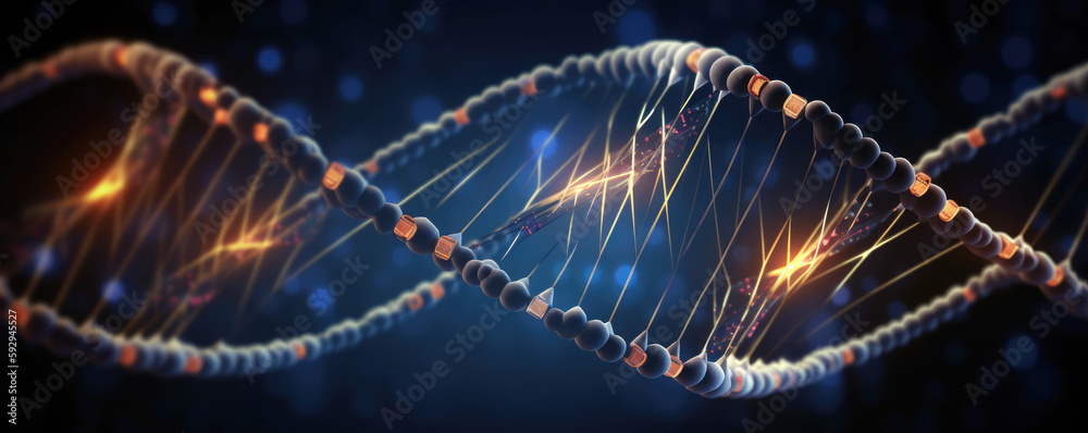 DNA double helix structure with decaying or disease infested area in ...