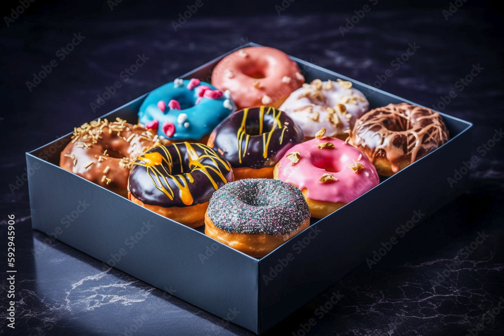 Tasty donuts in the box, Super photo realistic background, generative ...