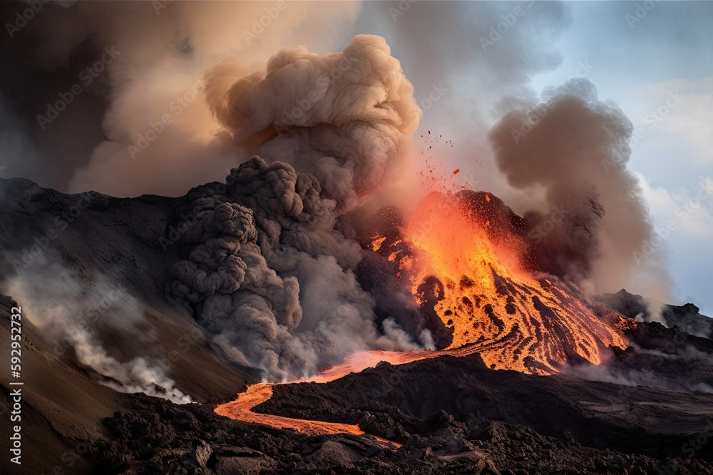 Poster, Foto spectacular display of lava cascading down the side of ...