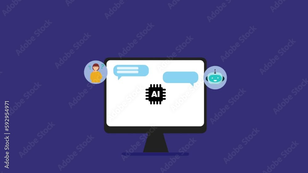Animation of ai chat on computer screen. Global artificial intelligence ...