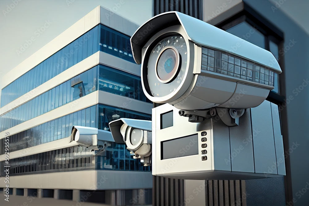 cctv system with multiple angles and viewports of high-security office ...