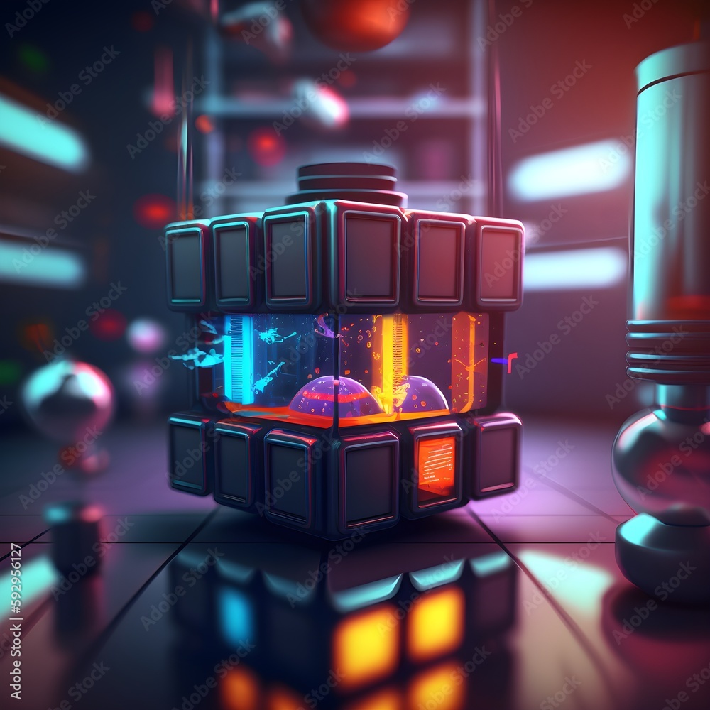 floating in a laboratory background retrofuturistic highly detailed ...