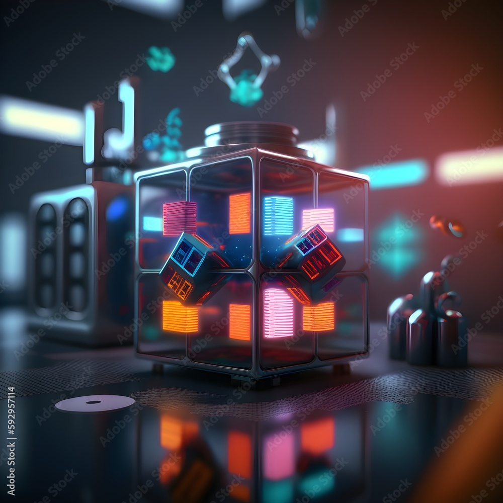 floating in a laboratory background highly detailed photorealistic 8K ...