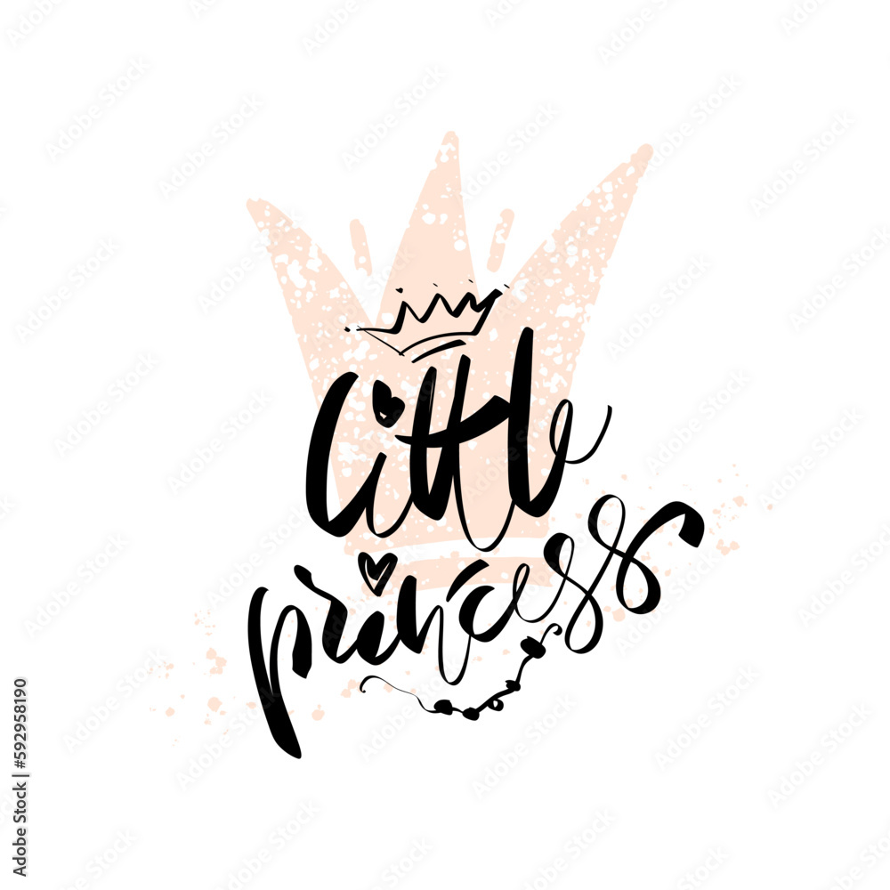 Vector illustration with crown and Little Princess lettering, text for ...