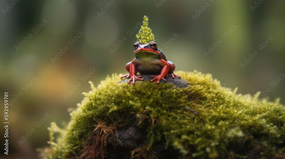 Regal Amphibian: Vivid Frog Donning an Ancient King's Crown Amidst ...