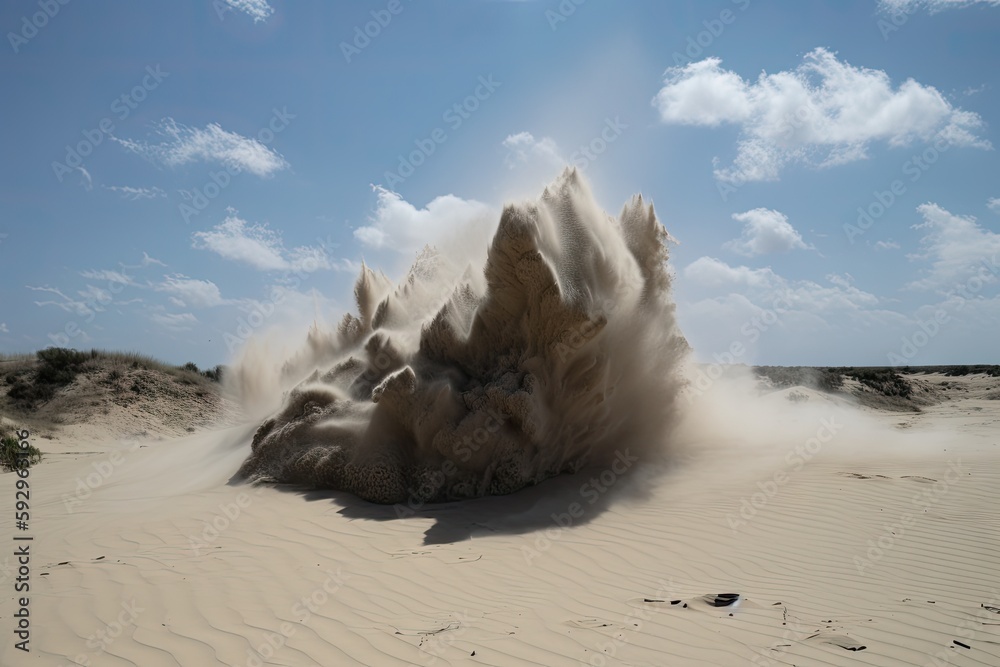 sand explosion, with the epicenter of the blast and subsequent ...