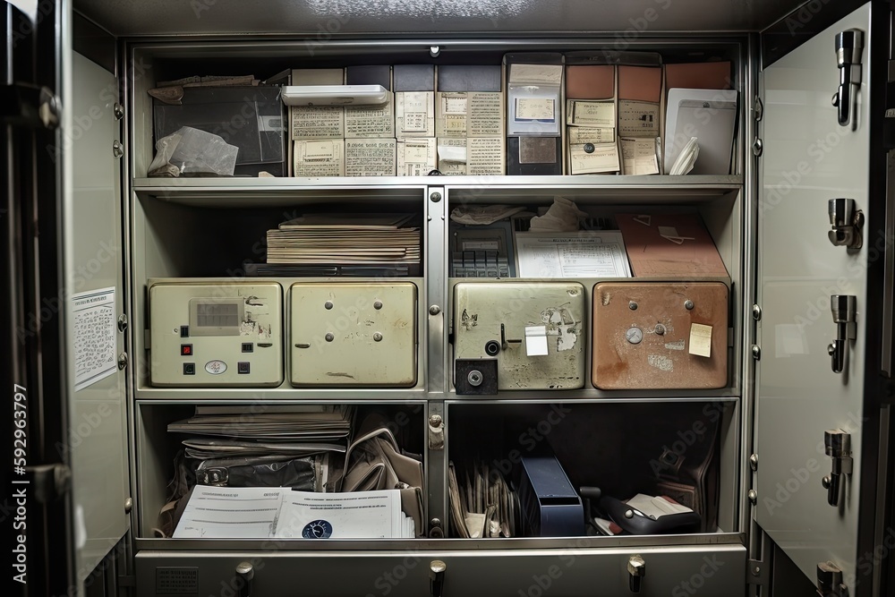 safe deposit box, with its contents revealed: passports, financial ...