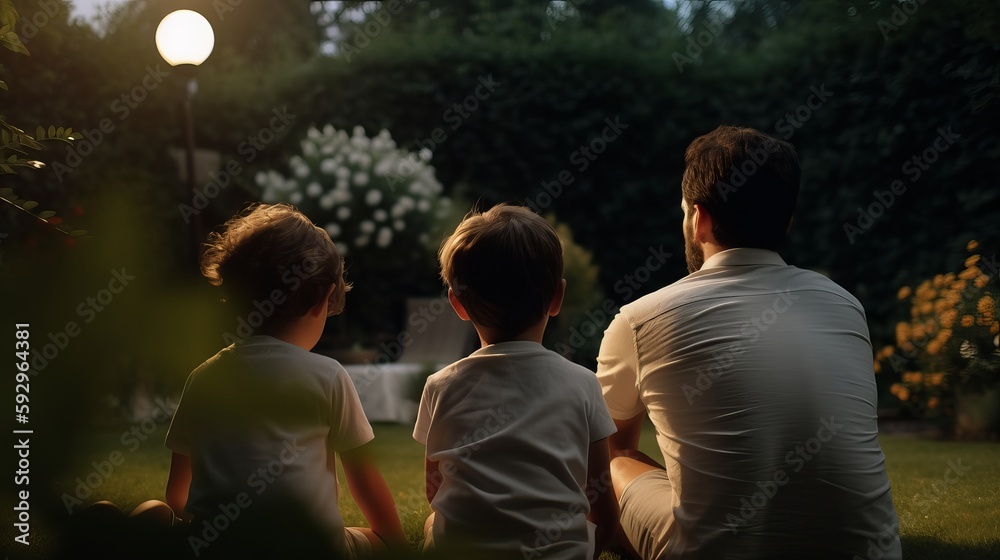 Father's Day illustration - Back view of father sitting with his ...