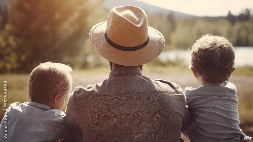 Father's Day illustration - Back view of father sitting with his ...