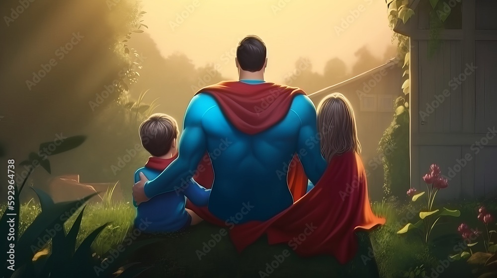 Father's Day illustration - Back view of father sitting with his ...