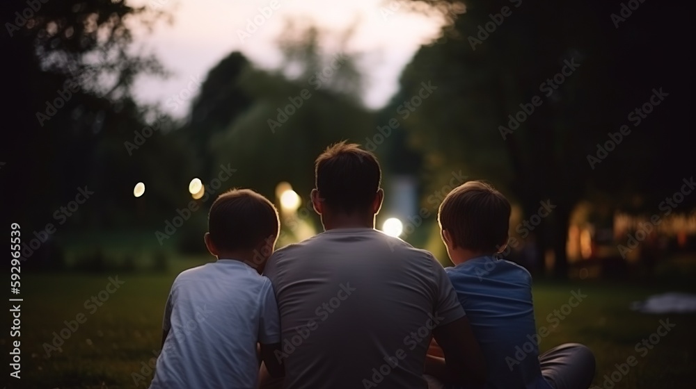 Father's Day illustration - Back view of father sitting with his ...