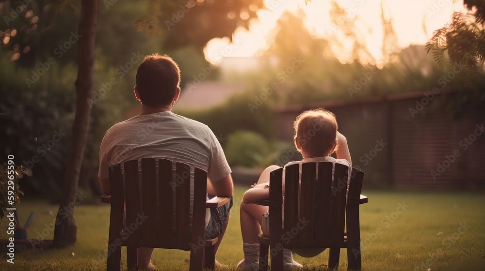 Father's Day illustration - Back view of father sitting with his ...