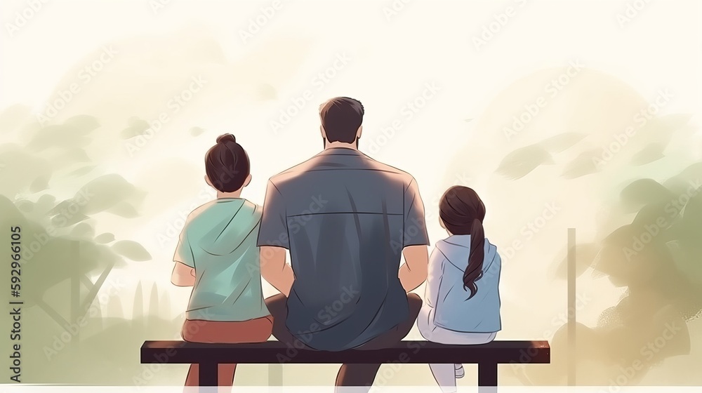 Father's Day illustration - Back view of father sitting with his ...