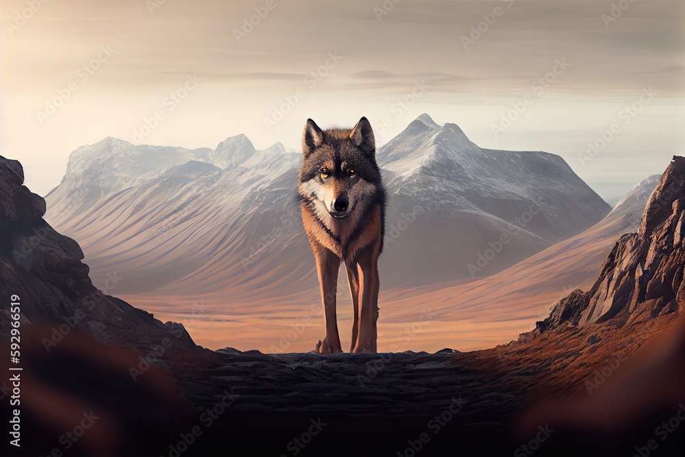 wolf with its eyes fixed on distant horizon, surveying the open expanse ...