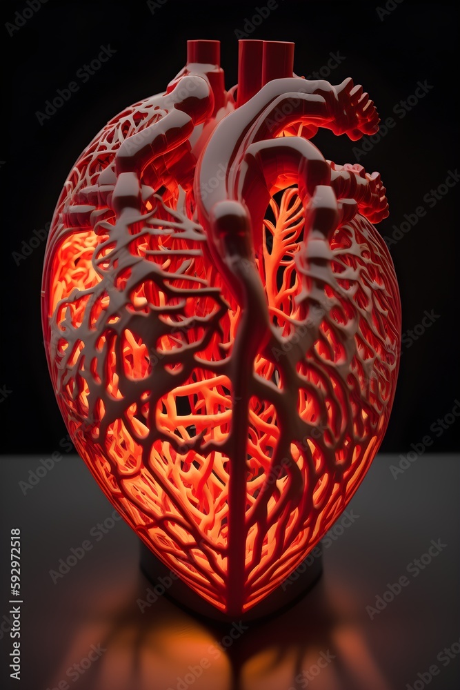 A 3D-printed model of a human heart, showing its chambers and blood ...