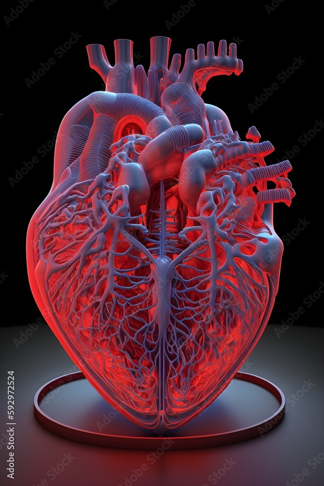 A 3D-printed model of a human heart, showing its chambers and blood ...