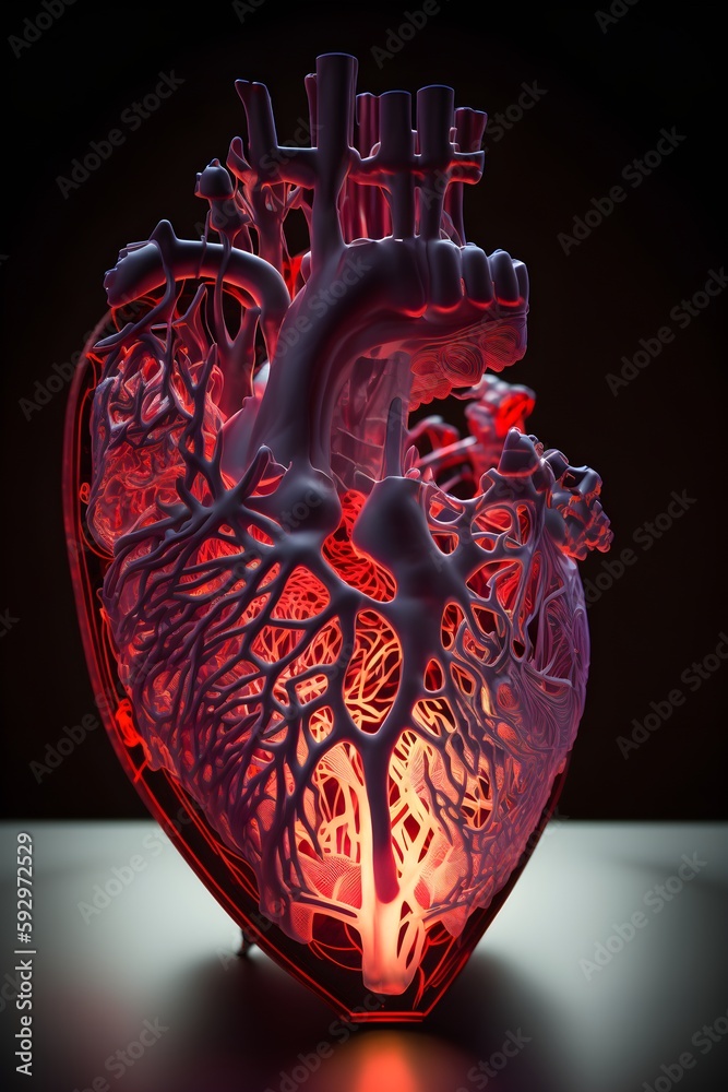 A 3D-printed model of a human heart, showing its chambers and blood ...