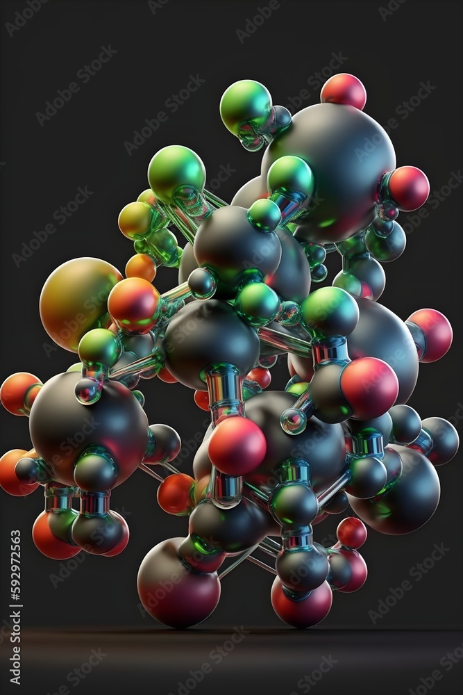 A digital model of a molecule, showing its atoms and chemical bonds ...