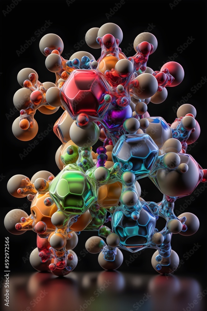 A digital model of a molecule, showing its atoms and chemical bonds ...