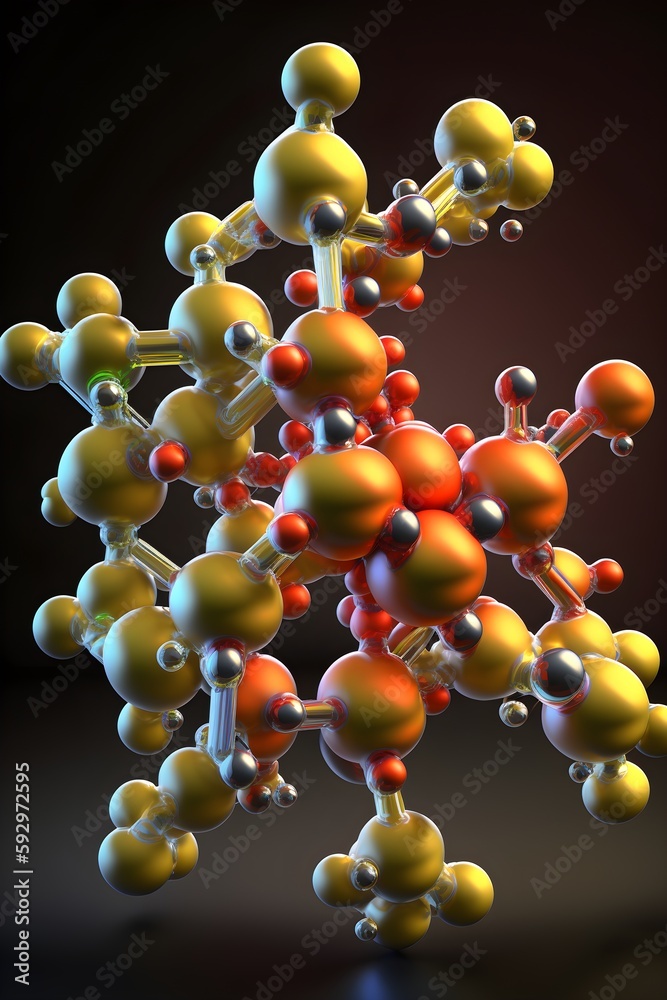 A digital model of a molecule, showing its atoms and chemical bonds ...