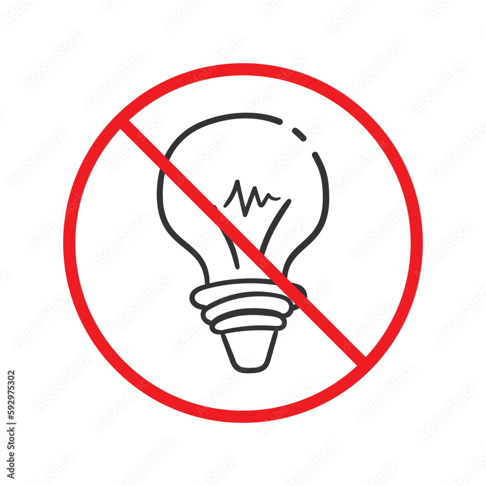No bulb icon. Forbidden lamp icon. No idea vector sign. Prohibited ...