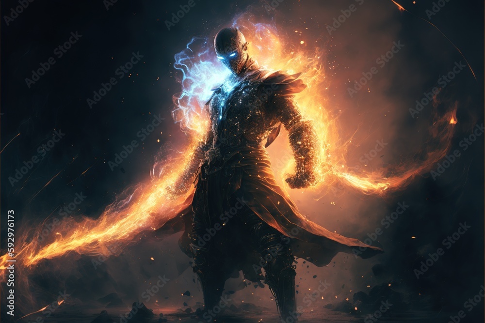 Battlemage in fantasy setting, powerful spell casting by sorcerer ...