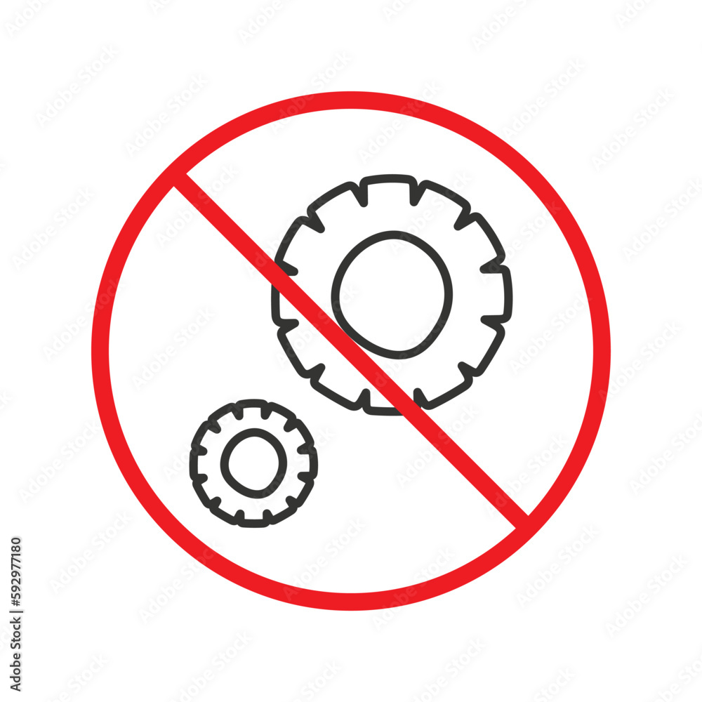 No machinery icon. Forbidden gear icon. No cogwheel sign. Prohibited ...