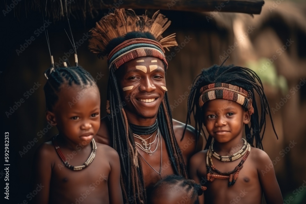 This beautiful black family represents an African tribe, showcasing the ...